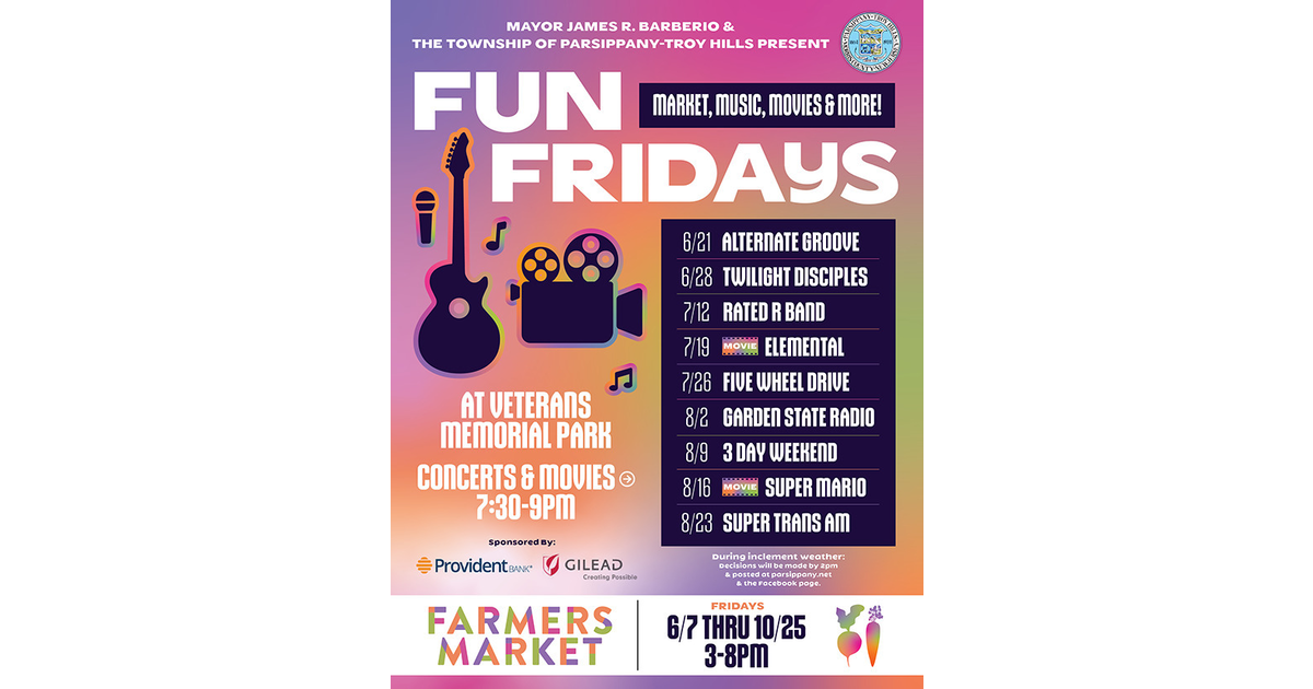 Parsippany's Fun Fridays Concert Set for July 12th Has been Postponed ...