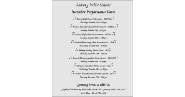 Holiday Performances Coming Soon in Rahway Public Schools | Rahway, NJ ...