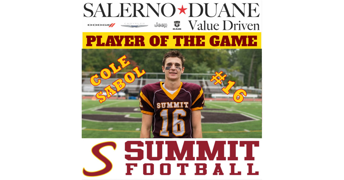 Summit NJ Football: Sabol Named Salerno Duane Player of the Game ...