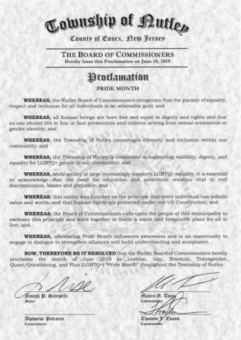 Text of Nutley 'Pride Month' Proclamation, Originally Read at June 18 ...