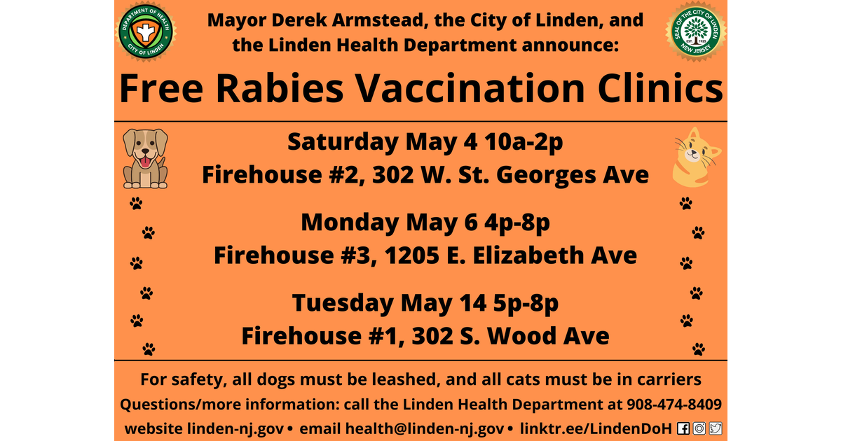 Linden Health Department Holds Free Annual Rabies Vaccination Clinic ...