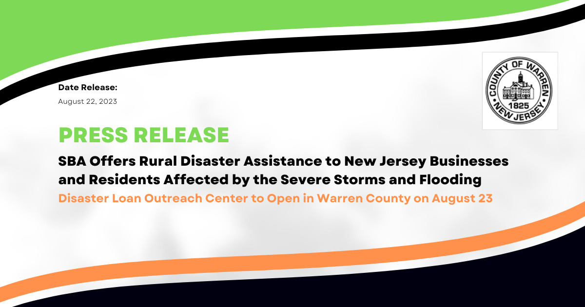 Press Release: SBA Offers Rural Disaster Assistance to New Jersey ...