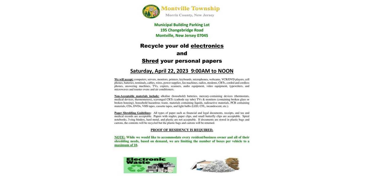 Paper Shred and Electronics Recycling Event Announced by Montville ...