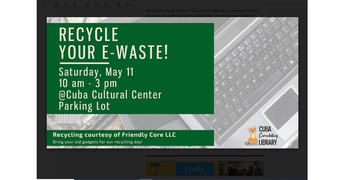 Cuba Library Announces May 11 E-Waste Recycling | Greater Olean, NY ...