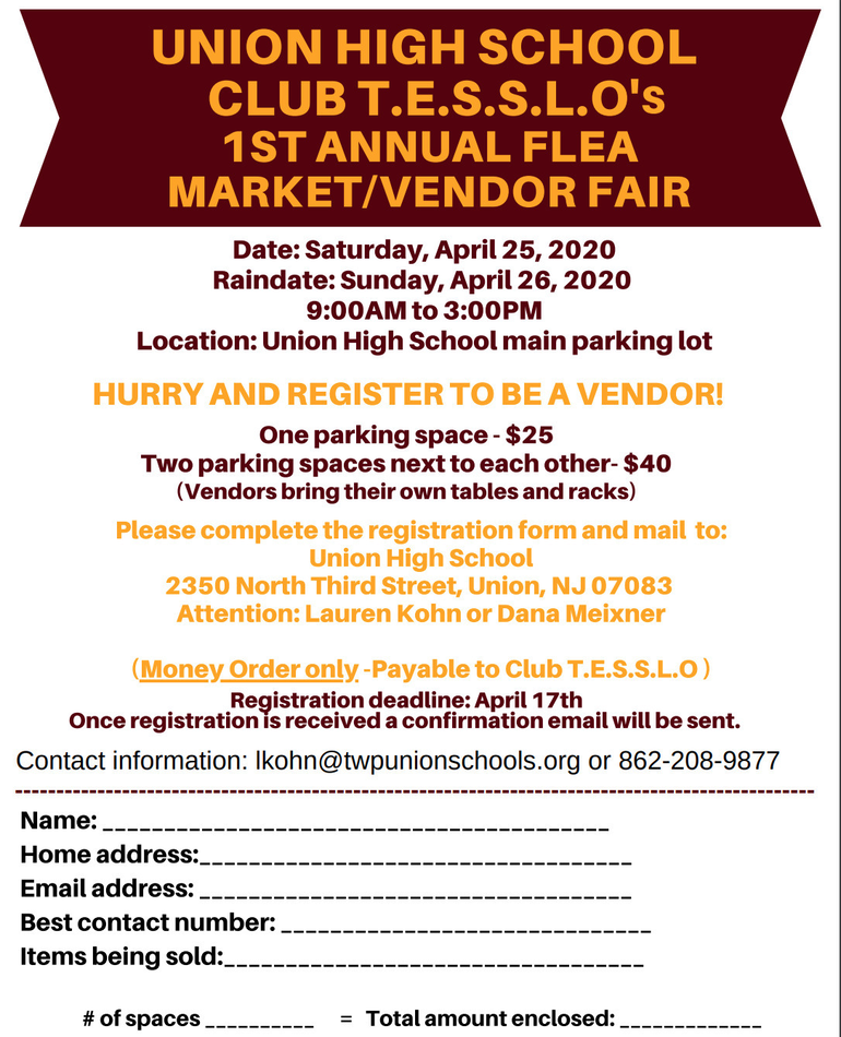 UHS's T.E.S.S.L.O. Group to Hold Flea Market; Vendors Wanted | TAPinto