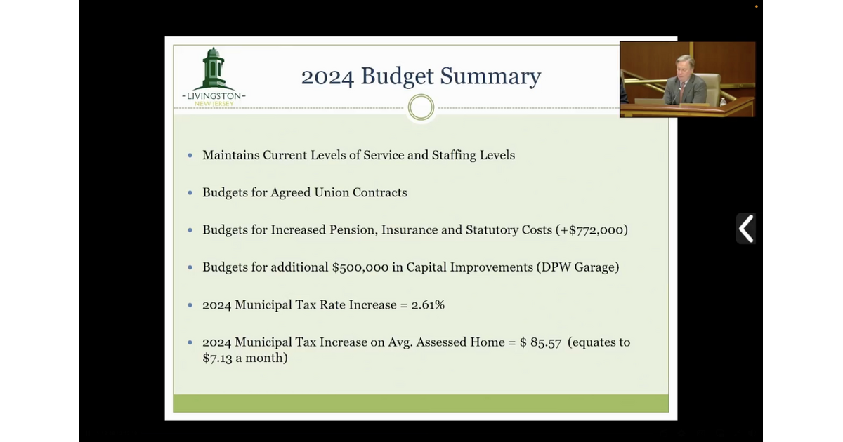 Livingston Township Council Adopts 2024 Municipal Budget with Tax Rate ...