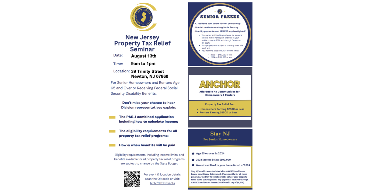 New Jersey Property Tax Relief Seminar to Be Held in Town of Newton ...