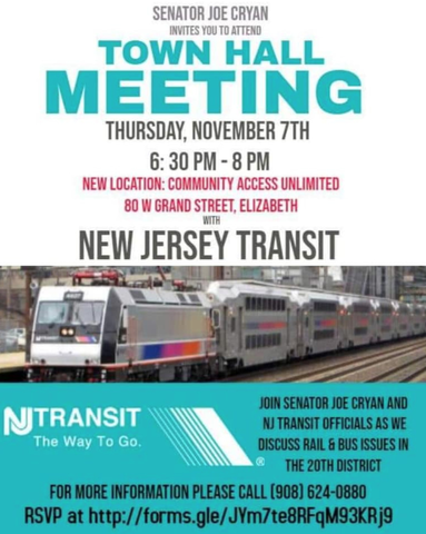 NJ Transit and Senator Joe Cryan to Host Town Hall Meeting | Elizabeth ...