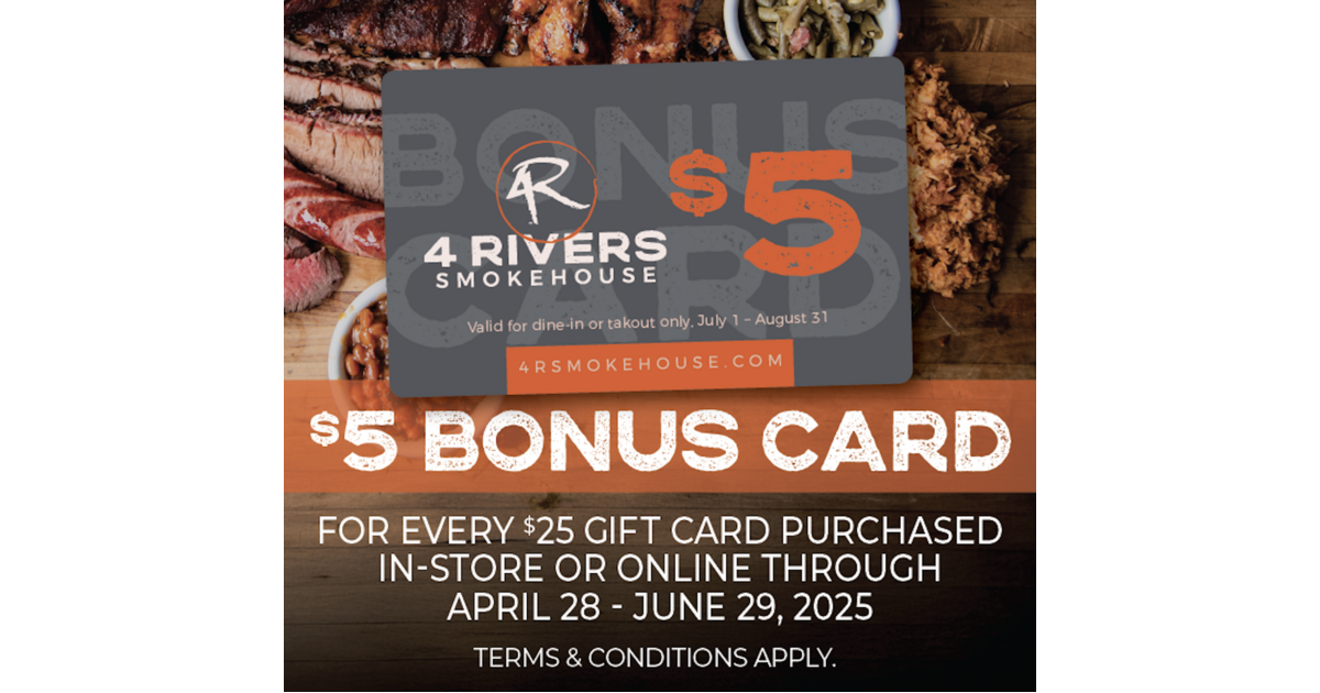 4 Rivers Smokehouse in Coral Springs Offers $5 Bonus With Gift Card ...