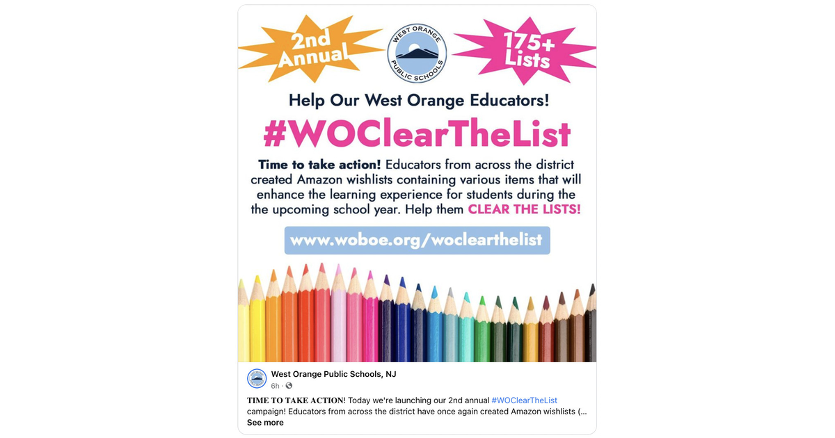 West Orange Clear the List Campaign, Help Teachers with Supplies | West ...