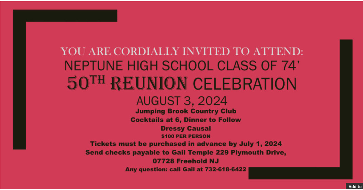 Neptune Township High School Class of 1974 Plans 50th Reunion | Neptune ...