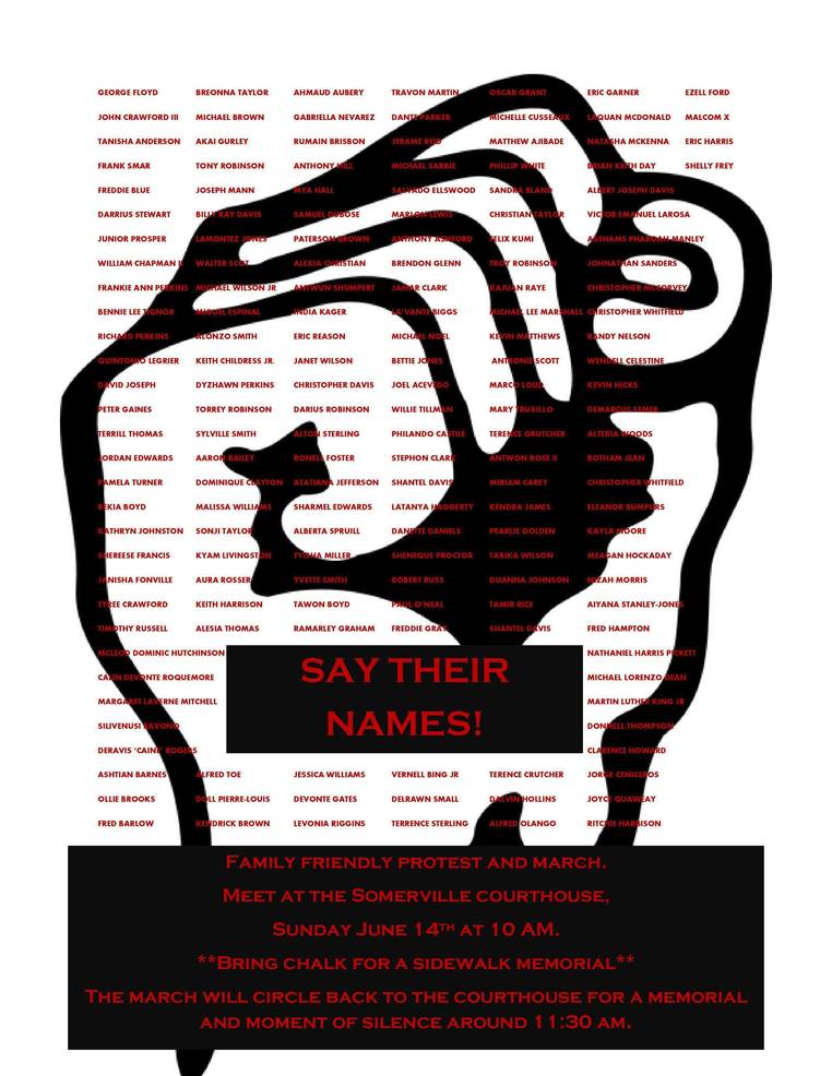 "Say Their Names" Family-Friendly Protest/March in Somerville June 14 ...
