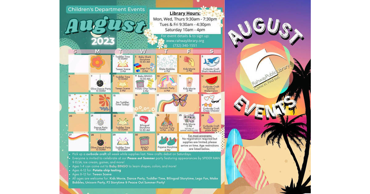 Rahway Public Library Announces Calendar of August Events | Rahway, NJ ...