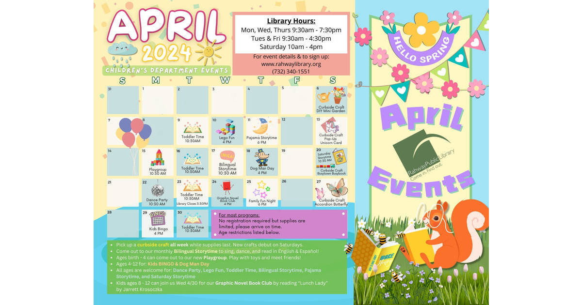 Rahway Public Library Announces Calendar of April Events | Rahway, NJ ...