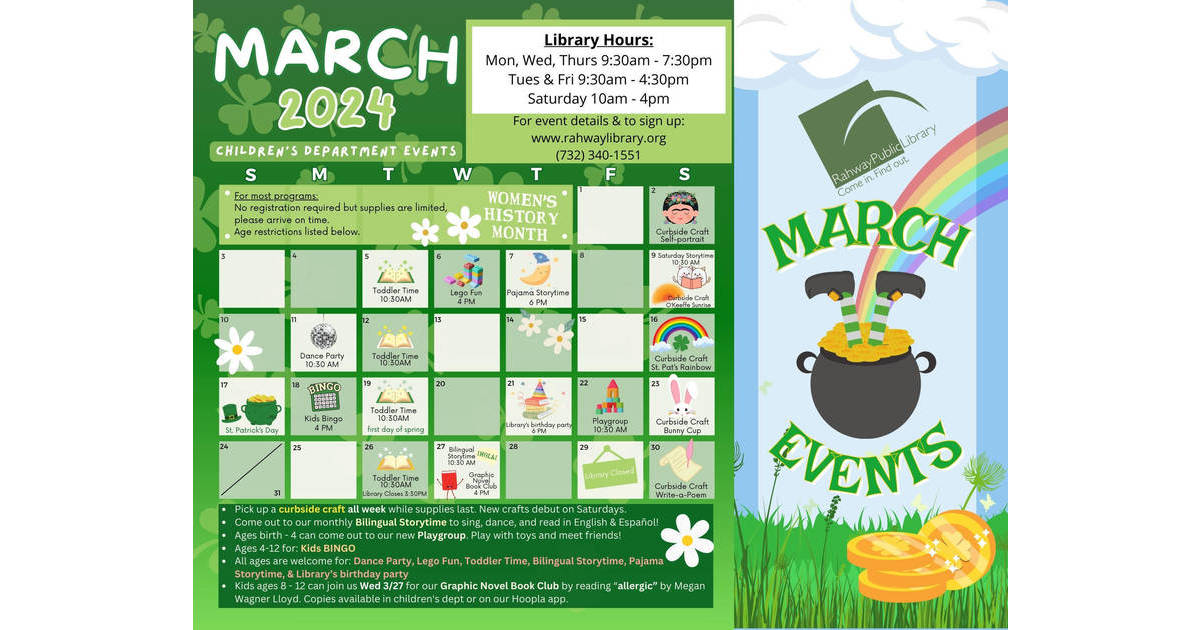 Rahway Public Library Announces Calendar of March Events | Rahway, NJ ...