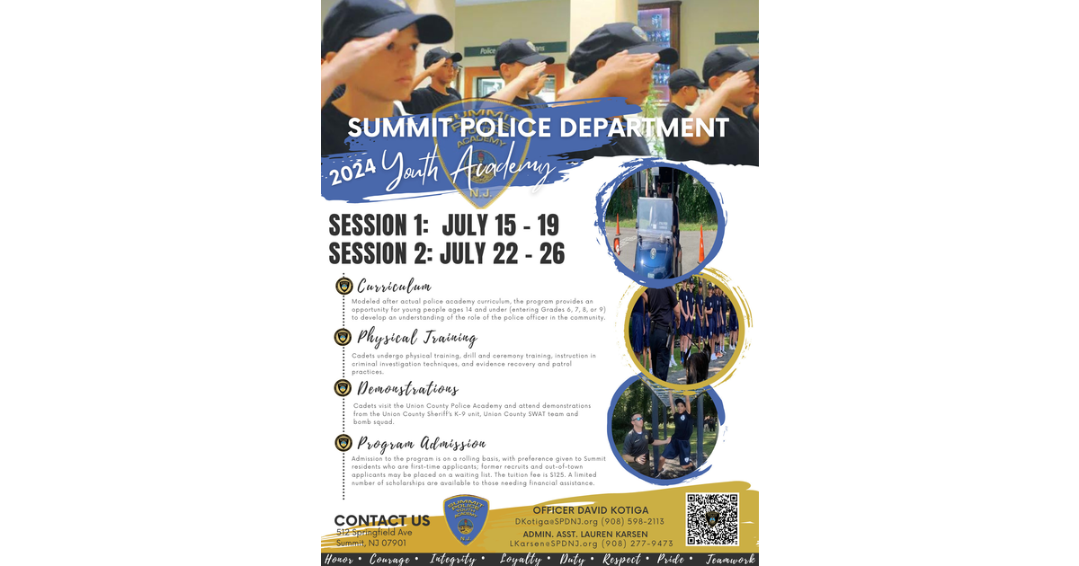 Summit Police Department Announces 2024 Summer Youth Academy | Summit, NJ News TAPinto