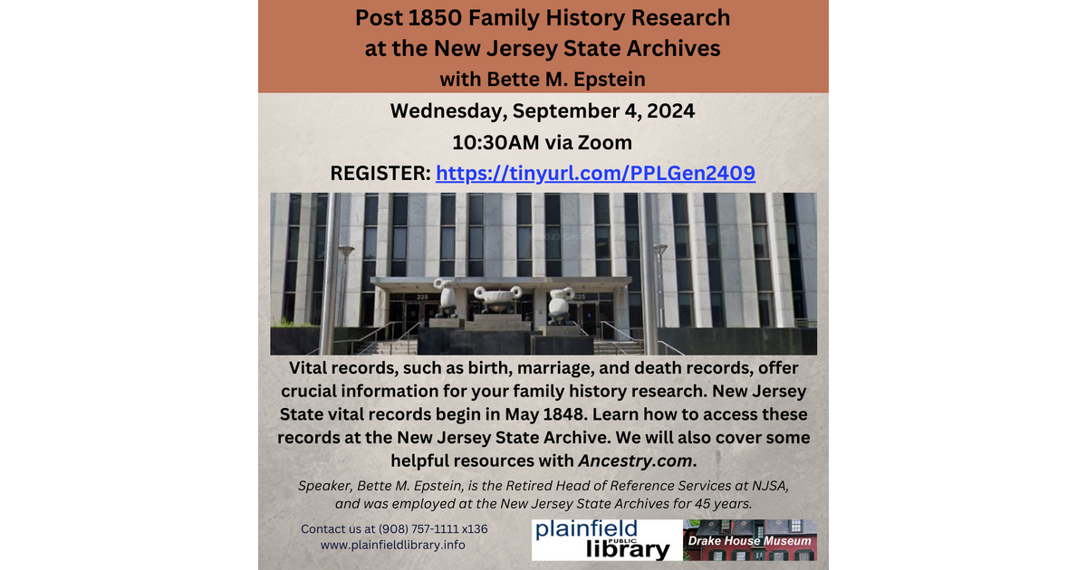 Post 1850 Family History Research at the New Jersey State Archives ...