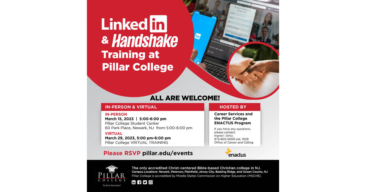 FREE LinkedIn profile and Handshake Training at Pillar College Newark ...