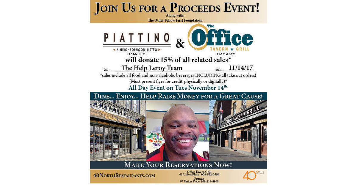 Summit's Piattino, Office Tavern Grill Join the 'Help Leroy Team', Host ...